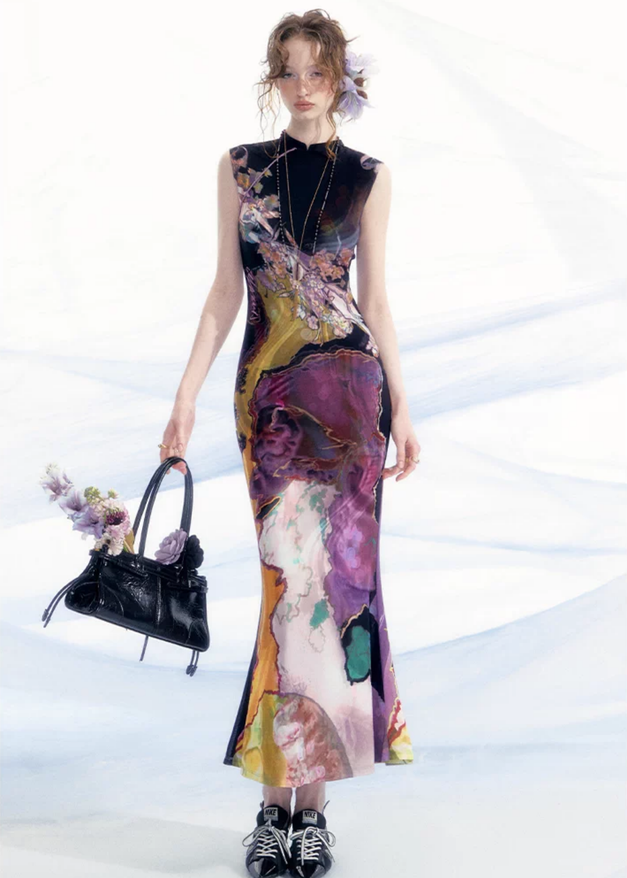 Li Meng 李梦 Plum Dream New Chinese Style Tricolor Print Sleeveless Qipa ...