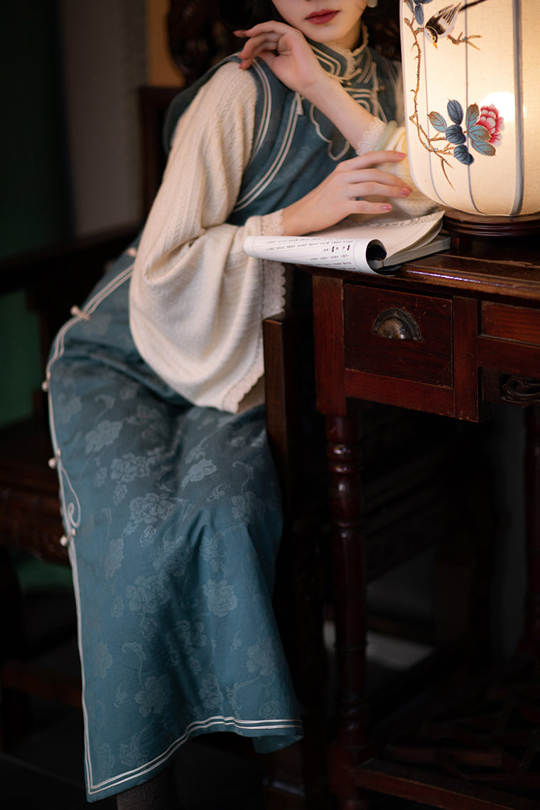 Hui Yin 徽因 1920s Restoration Faux Two-Piece Padded Winter Knit Long Sl ...