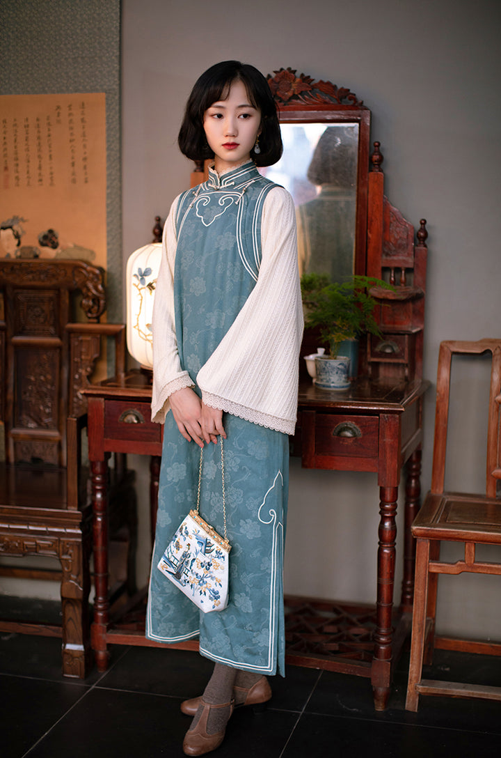 Hui Yin 徽因 1920s Restoration Faux Two-Piece Padded Winter Knit Long Sl ...