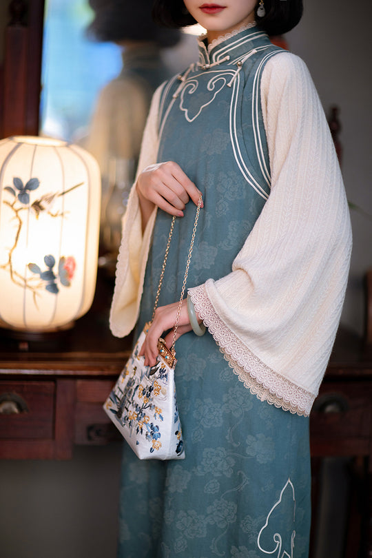 Hui Yin 徽因 1920s Restoration Faux Two-Piece Padded Winter Knit Long Sl ...