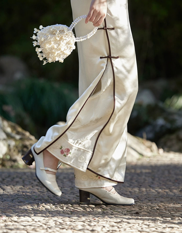 Spring Leisure 春閑 Embroidered Satin Jacquard Qipao Modesty Pants – Nüwa ...